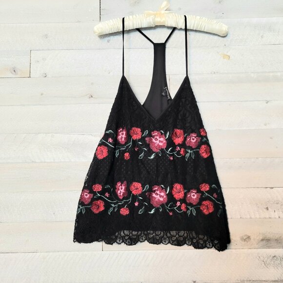 Express | Tops | Express Women M Black Floral Lace Cami Fairycore Goth ...